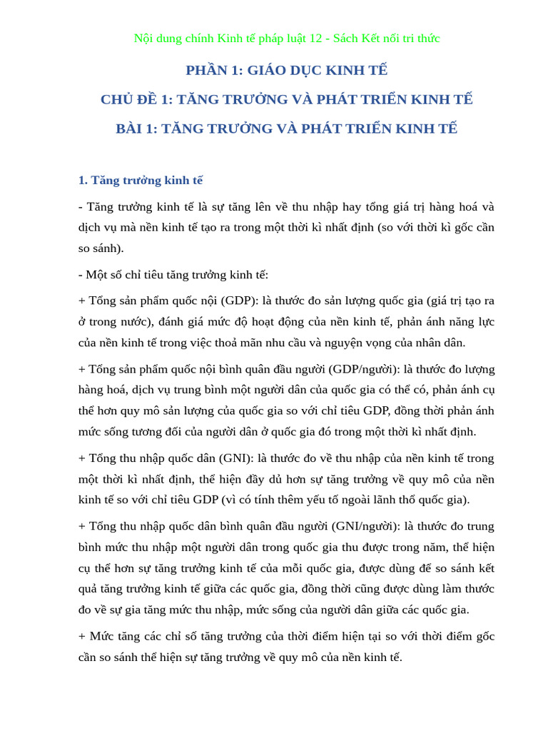 NDC KTPL 12 Bai 1 Tang Truong Va Phat Trien Kinh Te | PDF