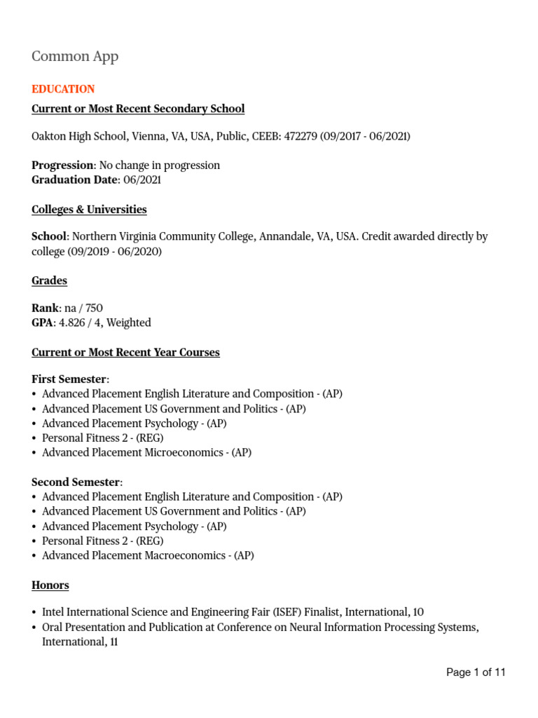 Jerry Wei Stanford Application | PDF | Advanced Placement | Linguistics
