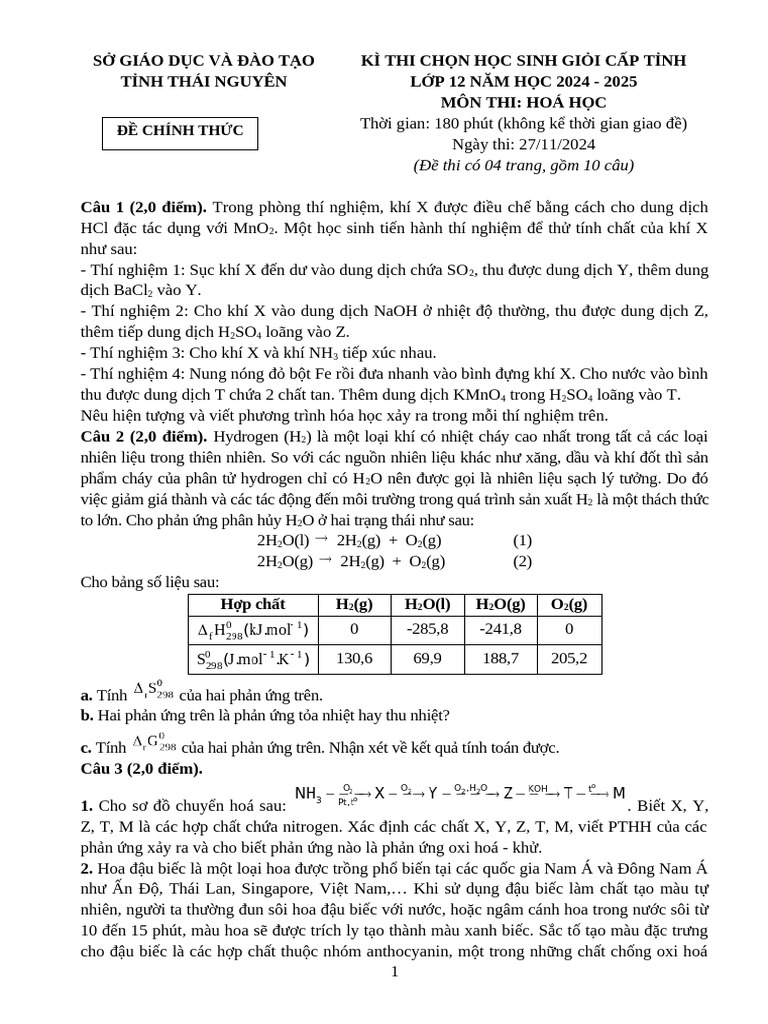 2024-2025 HSG 12 Thái Nguyên - File đề | PDF