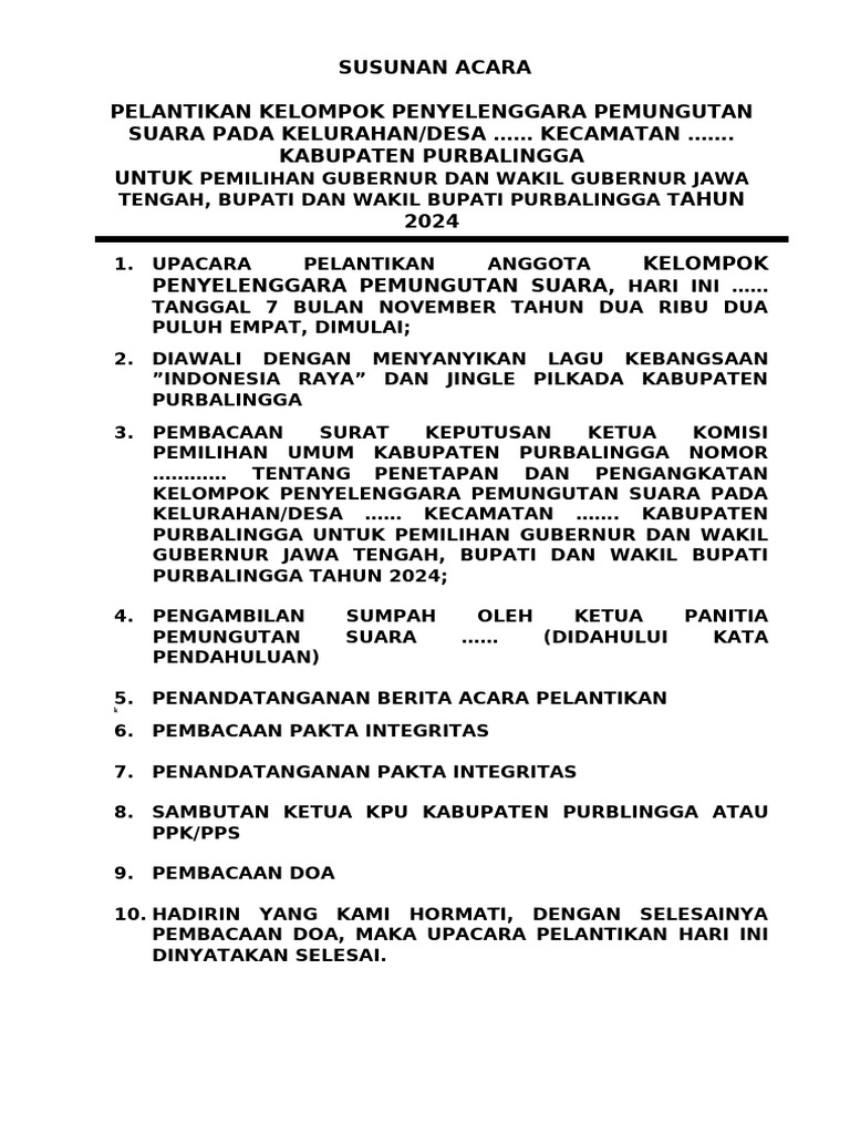 Susunan Acara Pelantikan KPPS | PDF