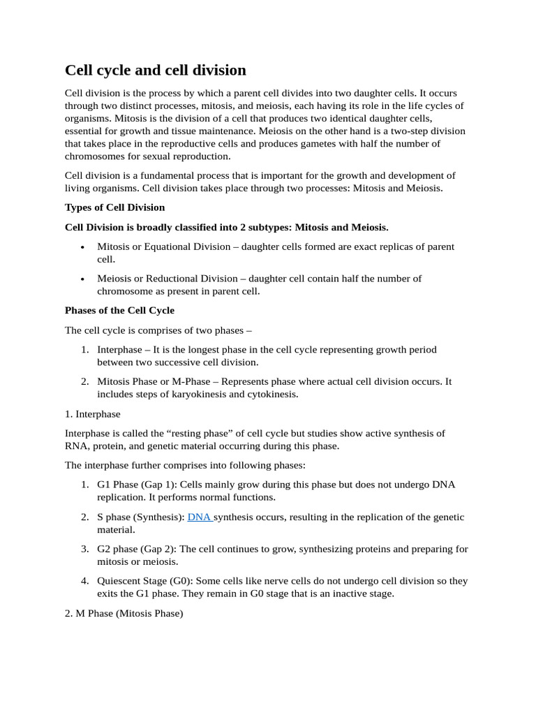 Cell Cycle and Cell Division | PDF | Mitosis | Meiosis