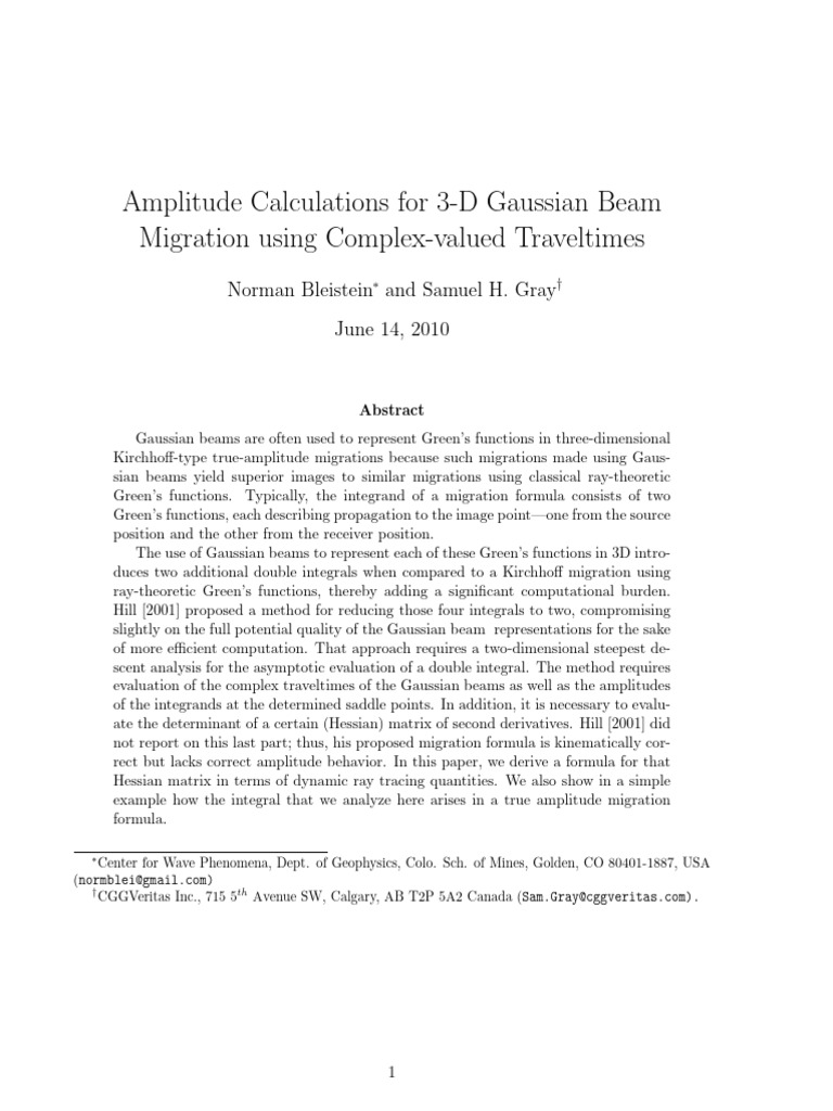 3D Gaussian Beam Migration Amplitude Calculations | PDF | Matrix ...