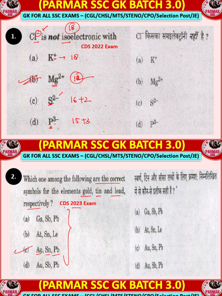 Periodic Table MCQ's by Parmar SSC GK - Batch 3.0 | PDF