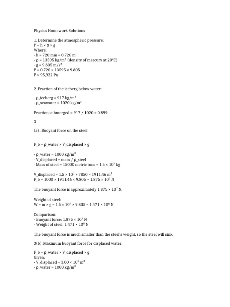 Physics Homework Solutions | PDF