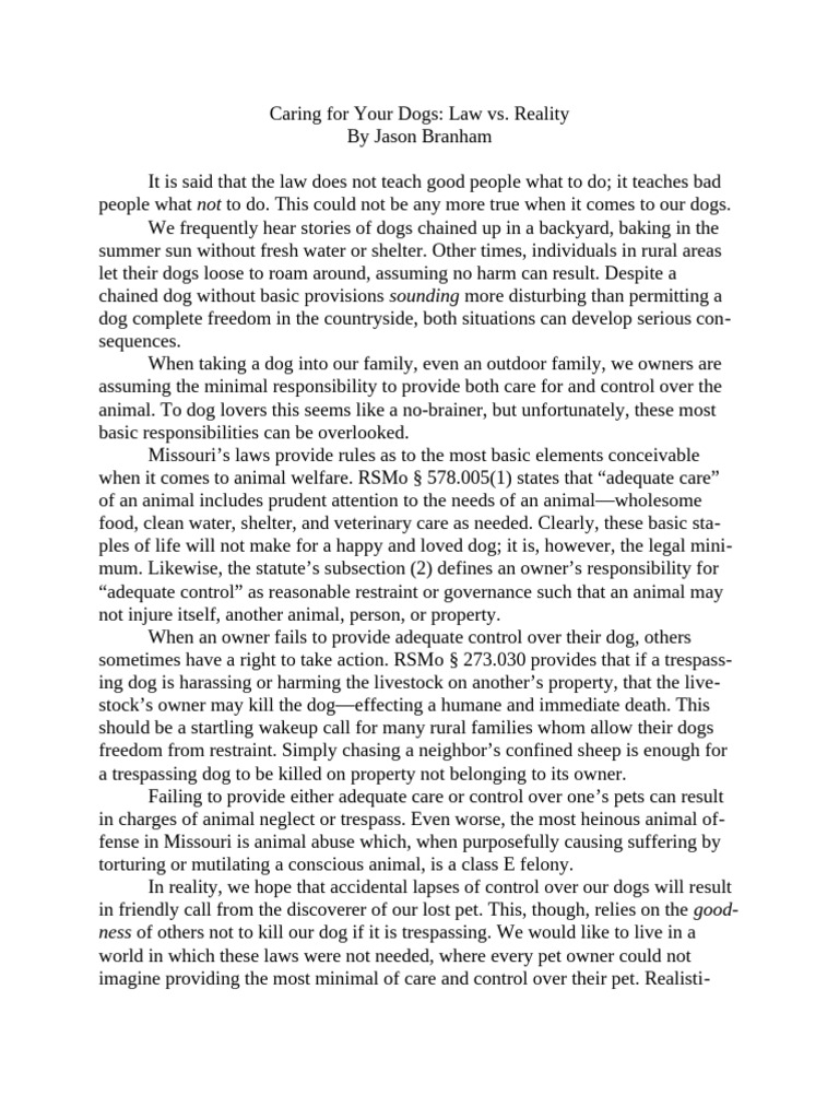 Adequate Care For Animals: Law vs. Reality | PDF | Cruelty To Animals ...