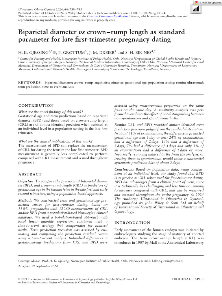 Ultrasound in Obstet Gyne - 2024 - Gjessing - Biparietal Diameter Vs ...