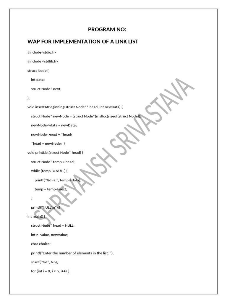 Linked List Implementation in C | PDF