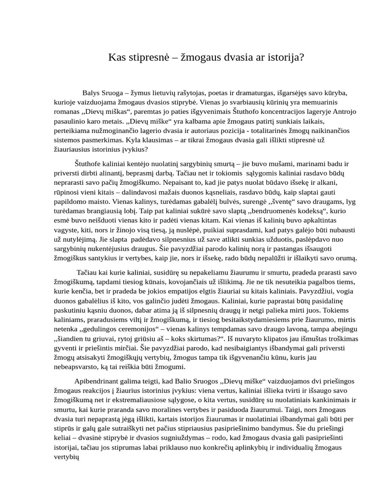 Rašinys ,,kas Stipresnė - Žmogaus Dvasia Ar Istorija | PDF