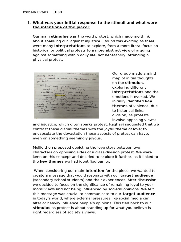 GCSE C1 Drama Portfolio- Izabela Evans | PDF | Psychology