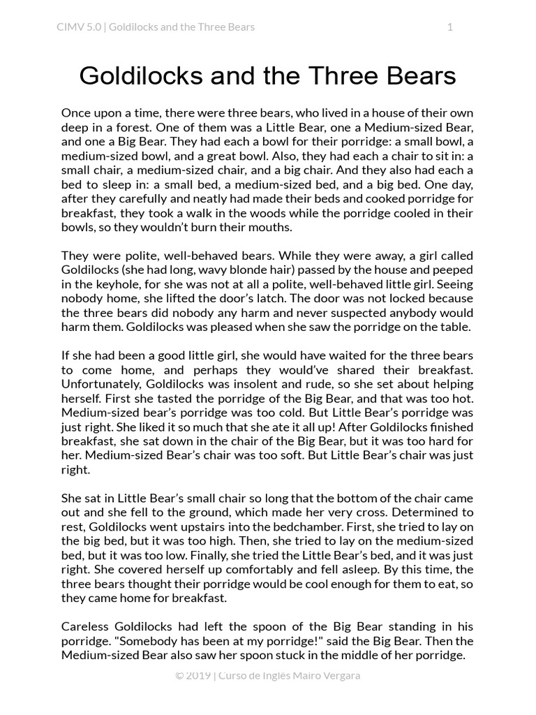 PDF Goldilocks and The Three Bears Texto Completo | PDF | Goldilocks And The Three Bears ...