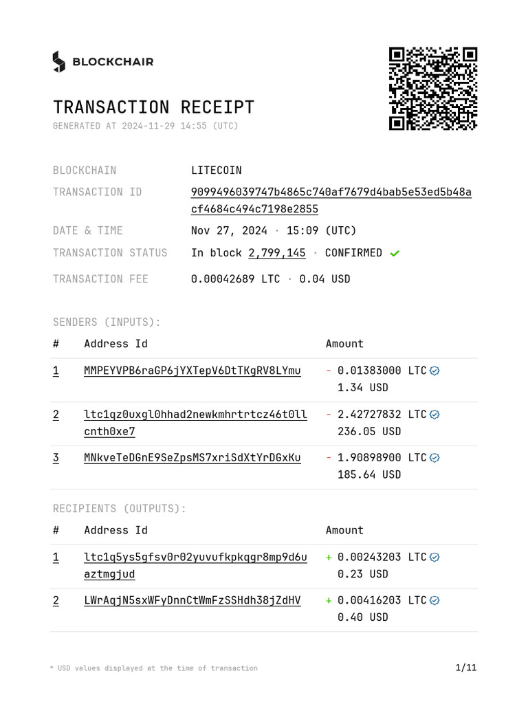 Litecoin Transaction Receipt | PDF | Receipt | Computing