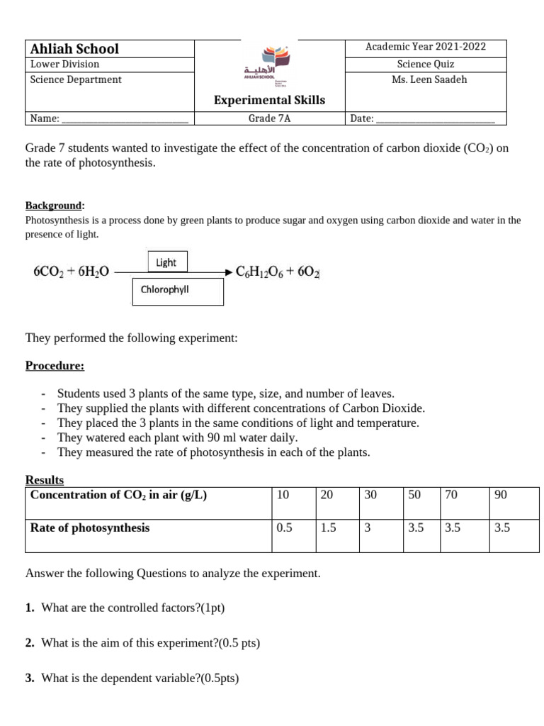 2022 Copy of The Experimental Skills Assessment | PDF