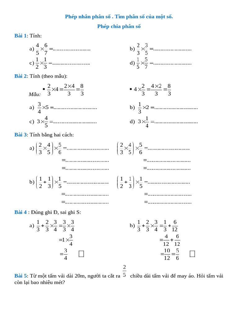 Phieu Bai Tap Toan Lop 4 Tuan 25 | PDF