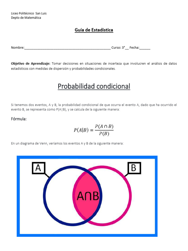Matemática 3° Guía 5 | PDF | Probabilidad | Probabilidades y estadísticas