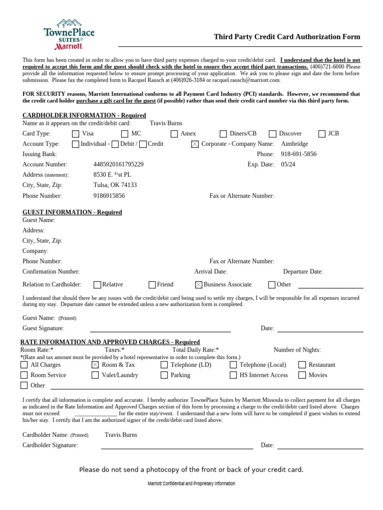 CC Authorization Form-Example | PDF | Credit Card | Debit Card