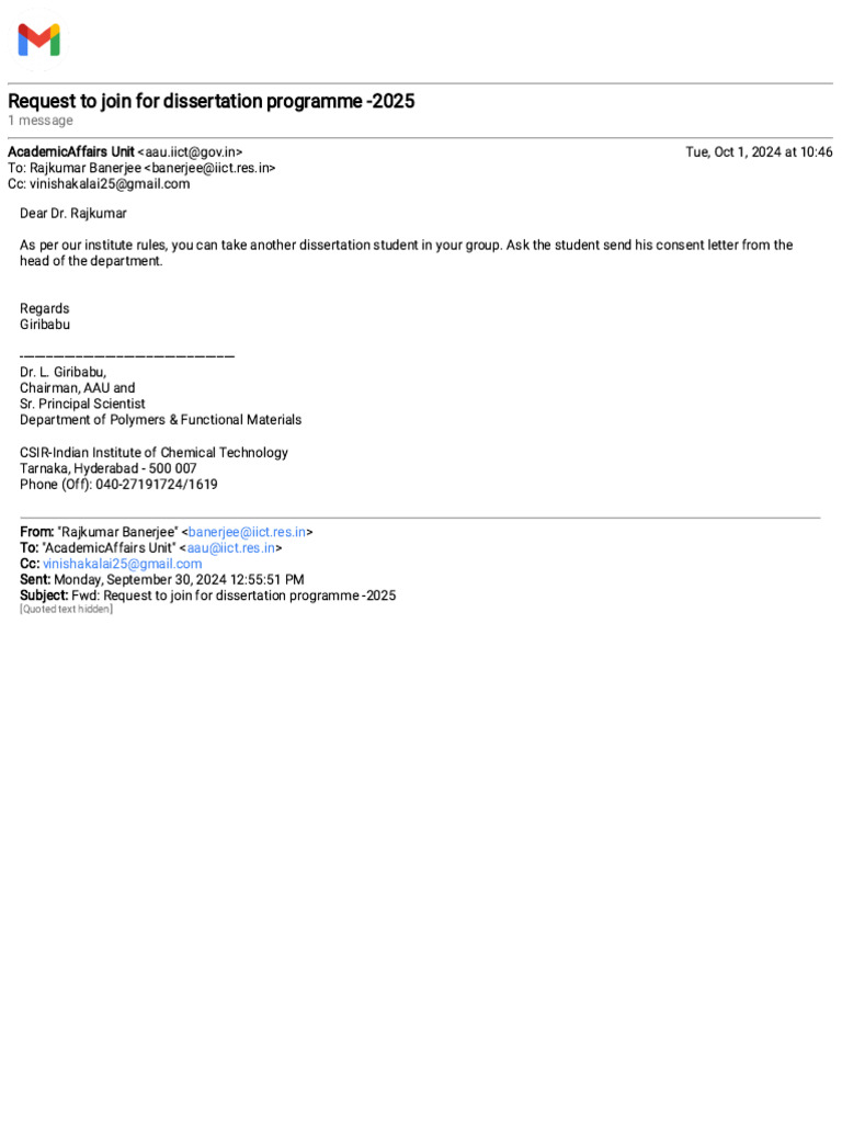 Gmail - Request To Join For Dissertation Programme - 2025 | PDF