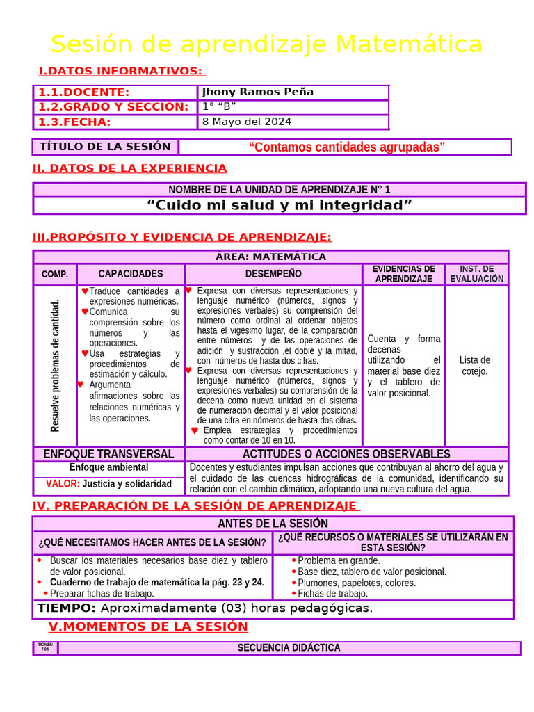 Sesión Contamos Cantidades Agrupadas Maestra Janet | PDF | Aprendizaje | Evaluación