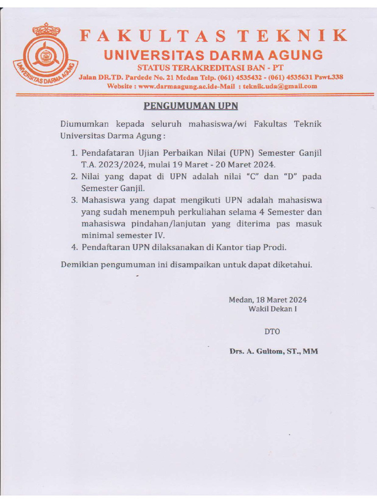Pengumuman UPN | PDF