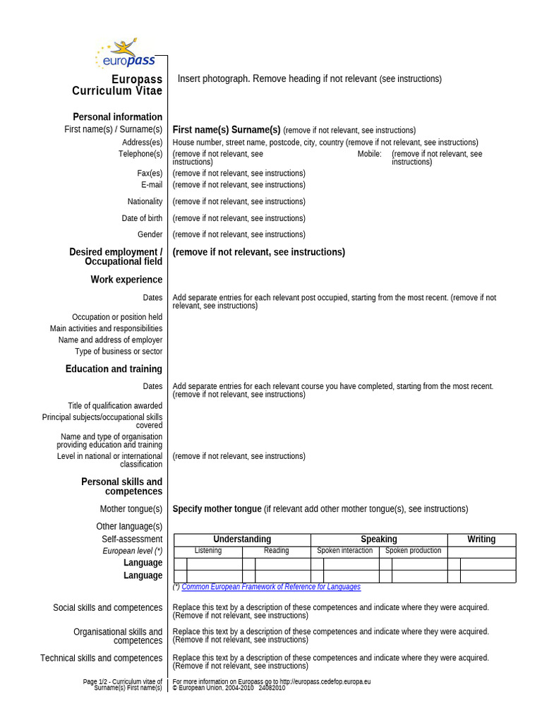 Europass_CV_Template | PDF | Human Communication