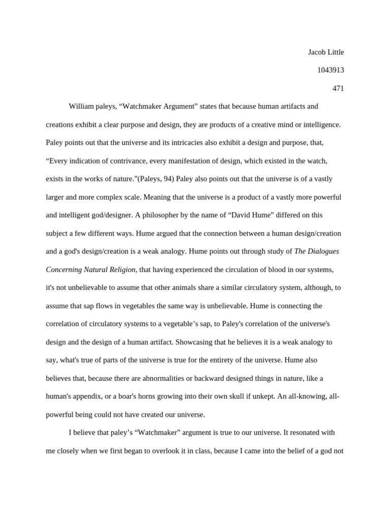William Paley, The Watchmaker Argument | PDF | David Hume | Religious ...