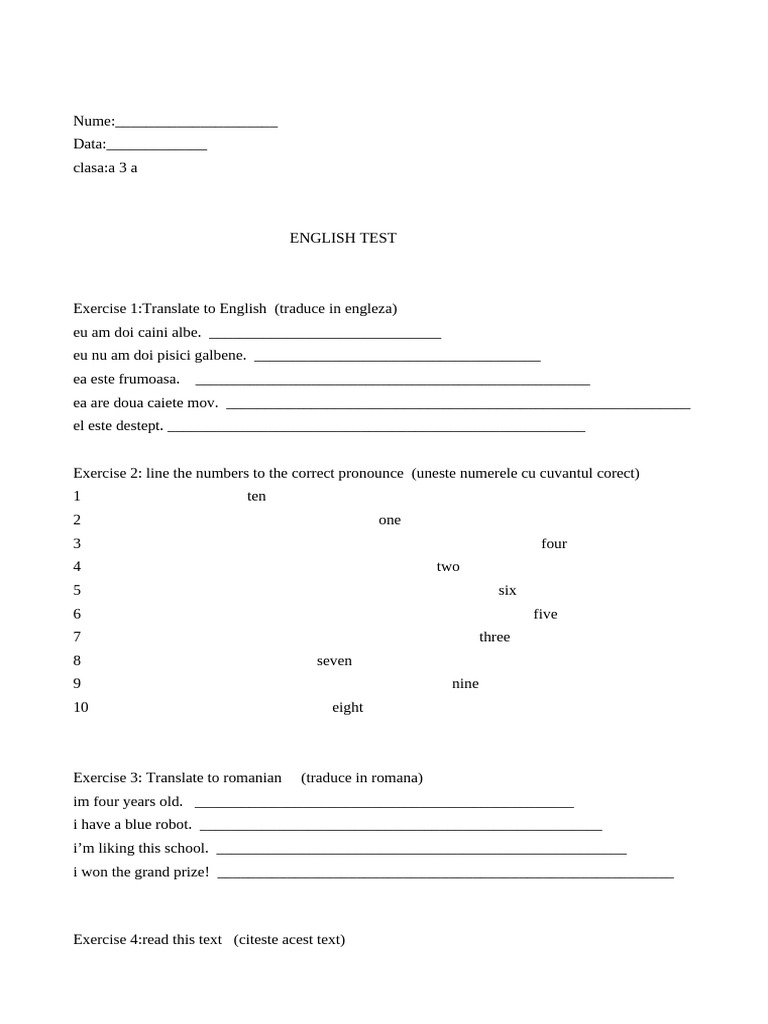 English Test Clasa A 3 A | PDF
