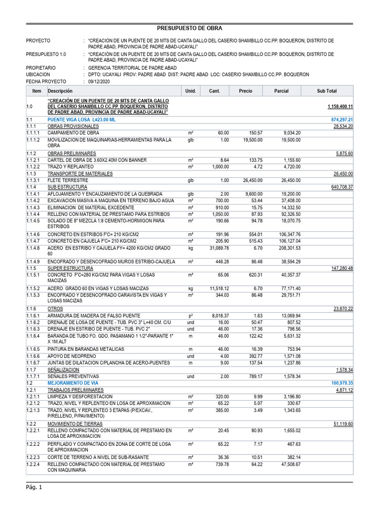 Presupuesto de Obra | PDF | Sector secundario de la economía | Materiales