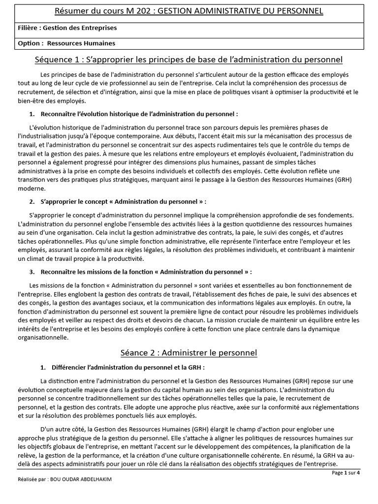 Gestion Administrative du Personnel | PDF | Gestion des ressources ...