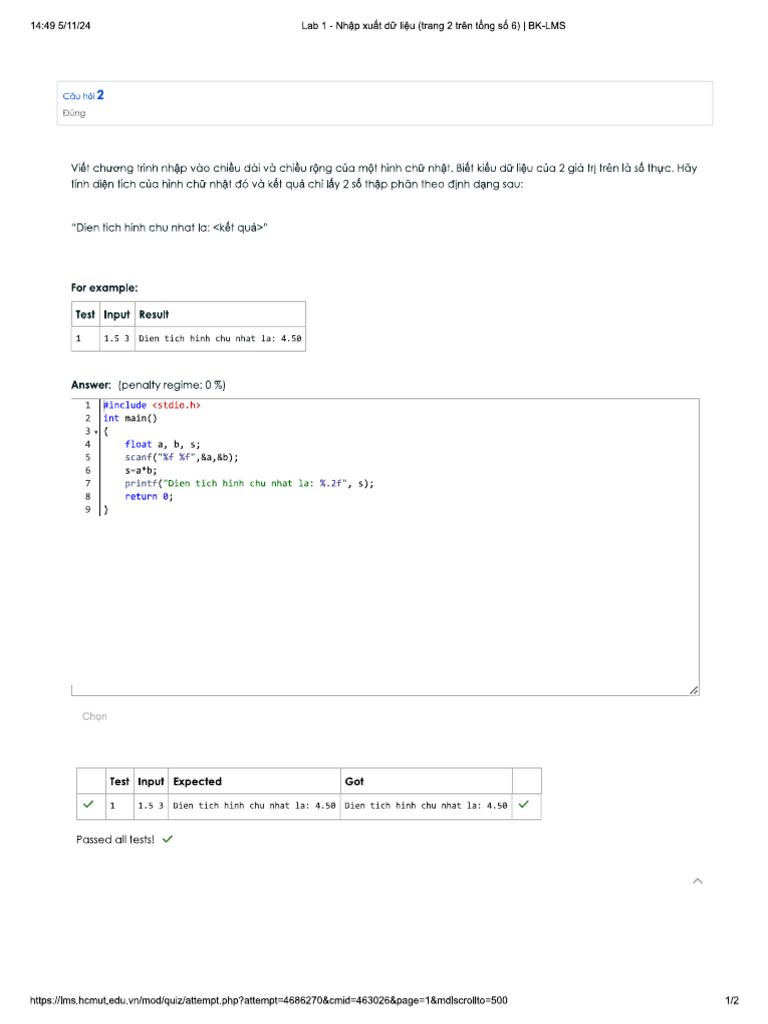 Lab 1 Nhap Xuat Du Lieu - Cau 2 | PDF