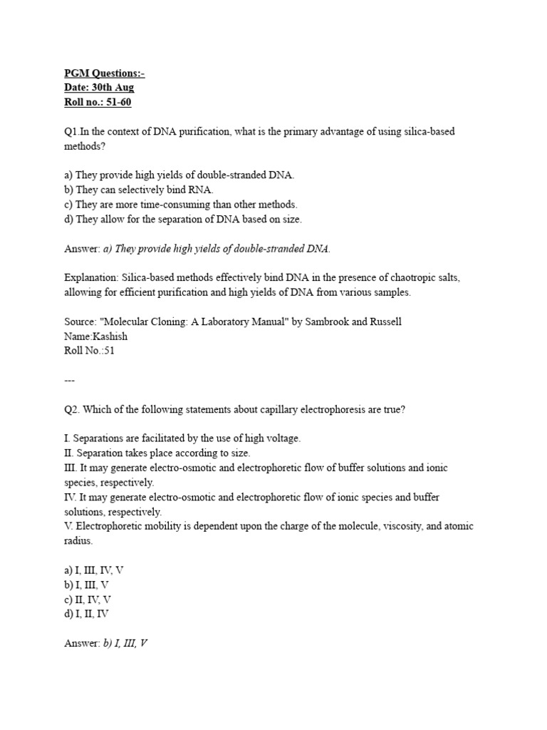 Pgm Questions 51 60 PDF Gel Electrophoresis Agarose Gel
