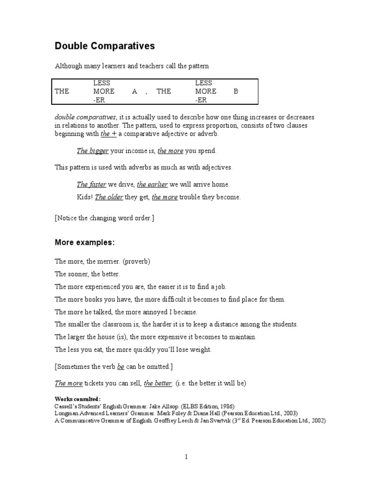 Double Comparatives (Combined Comparison) | PDF | Adverb | English Grammar