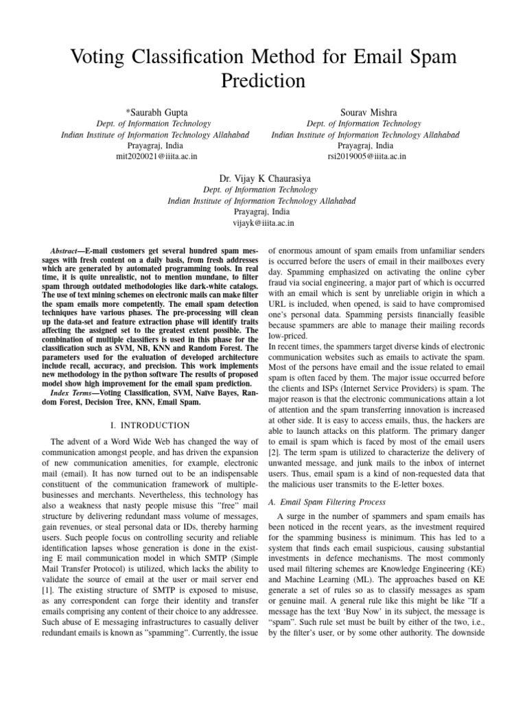 Voting Classification Method For Email Spam Prediction | PDF | Email Spam | Machine Learning