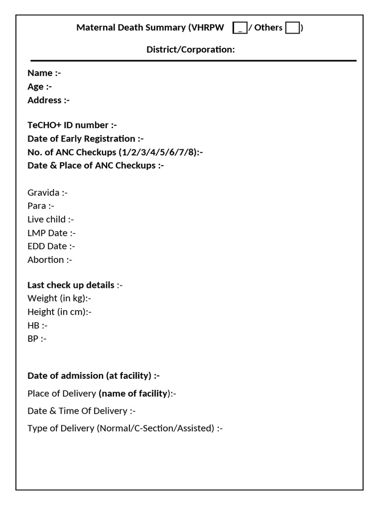 Maternal Death Summary | PDF