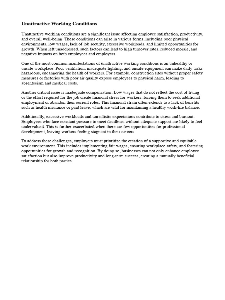 Unattractive Working Conditions | PDF