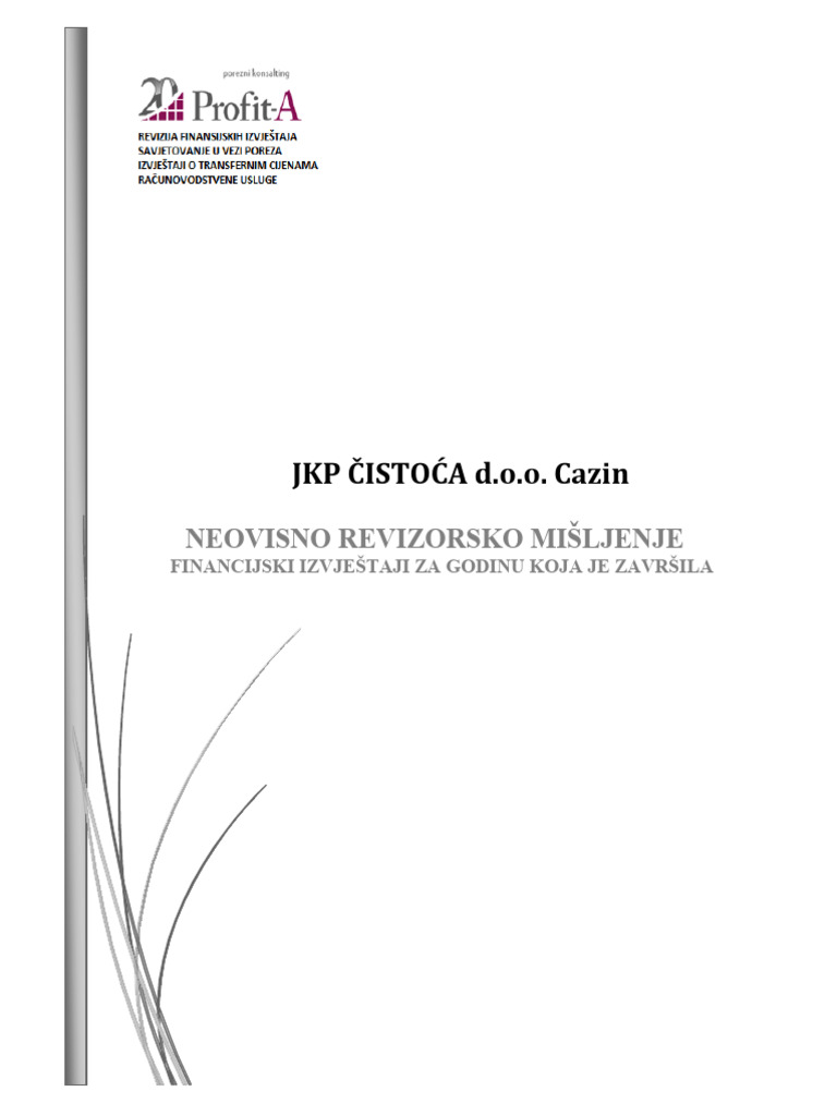 Revizorski Izvjestaj JKP CISTOCA D.O.O. Cazin 2023 | PDF