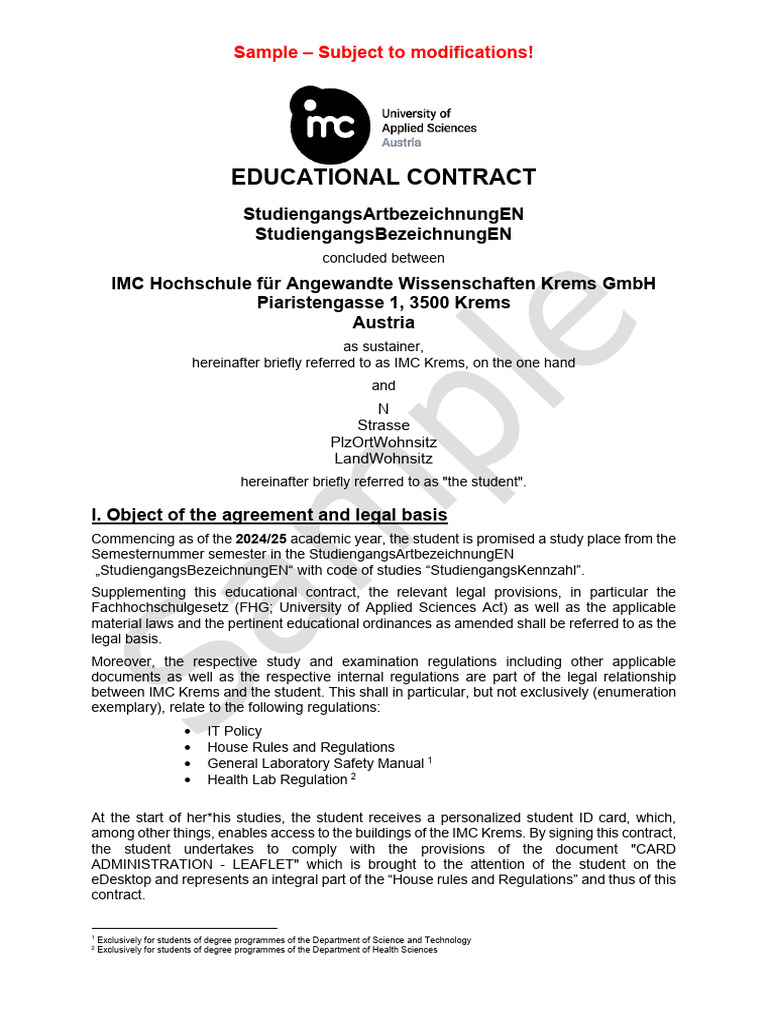 educational-contract-sample | PDF | Fee | Justice
