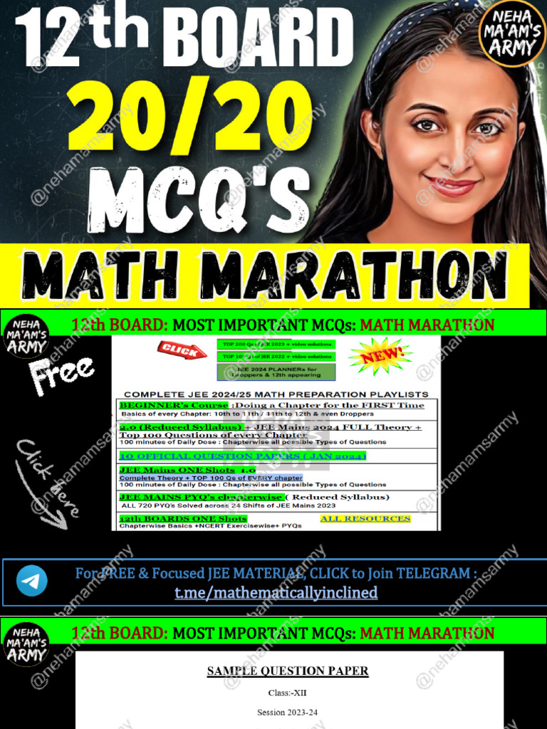 "12th Board Math MCQs Marathon" | PDF | Mathematical Objects ...