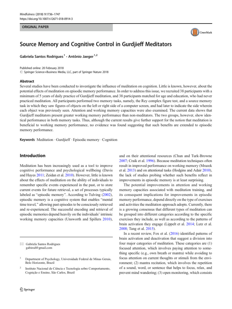 Gurdjieff - Source Memory and Cognitive Control | PDF | Working Memory | Memory