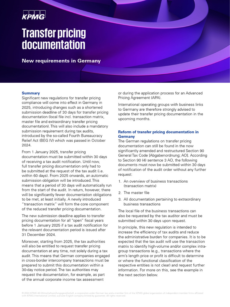 Germany - Transfer Pricing Documentation | PDF | Taxes | Government ...