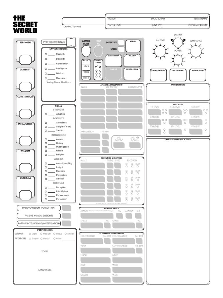 The Secret World - 5e Character Sheet | PDF | Gaming | Tabletop Games