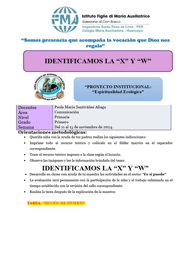 Actividades de Identificación de Letras X y W | PDF