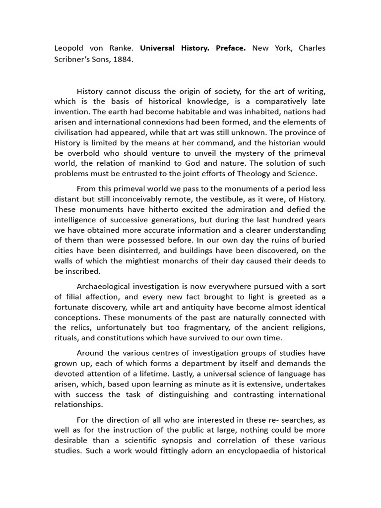 RANKE, Leopold Von. Prefácio - Universal History | PDF | Liberal Arts ...