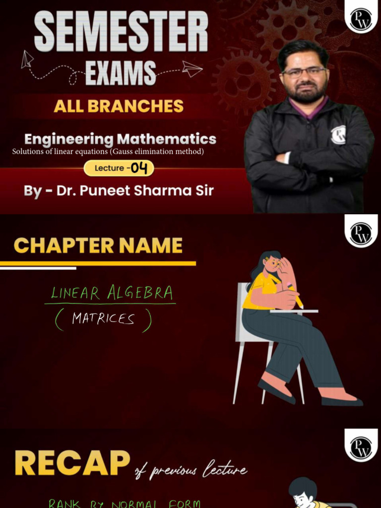 Solutions of Linear Equations (Gauss Elimination Method) (Lec 04 ...
