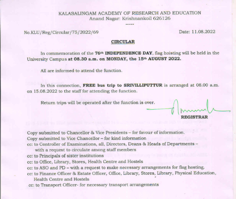 Independence Day Circular | PDF