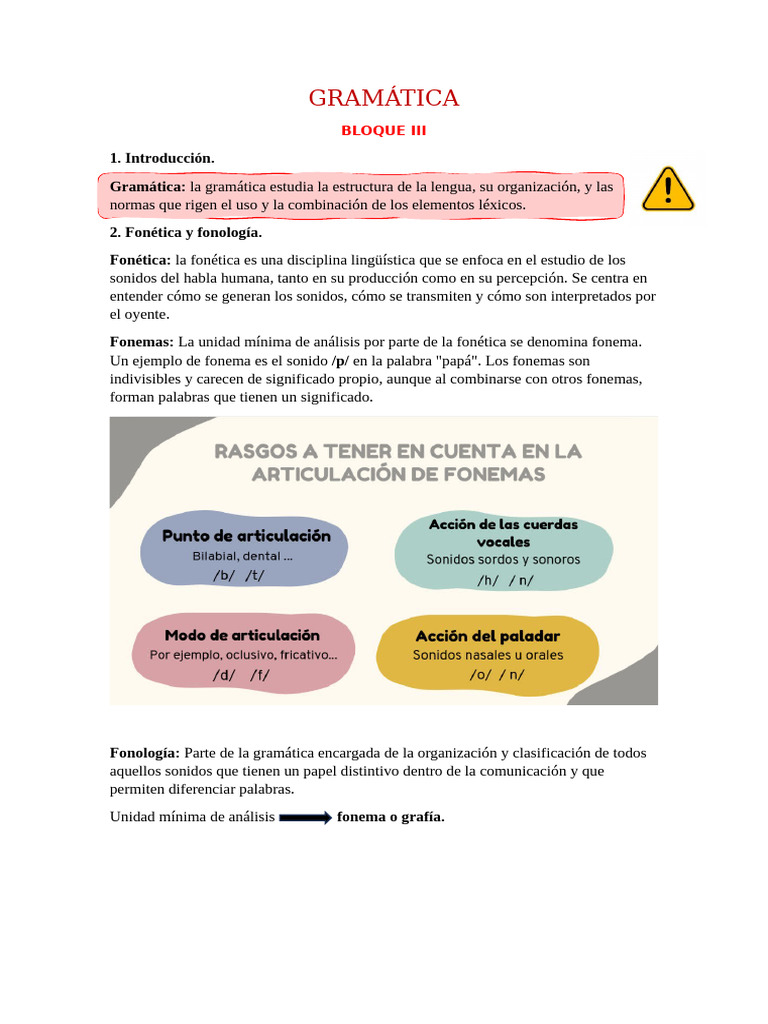 Gramática: Fonética, Morfología y Sintaxis | PDF