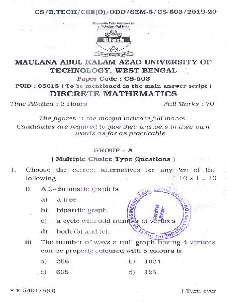 Discrete Mathematics - 2019 | PDF