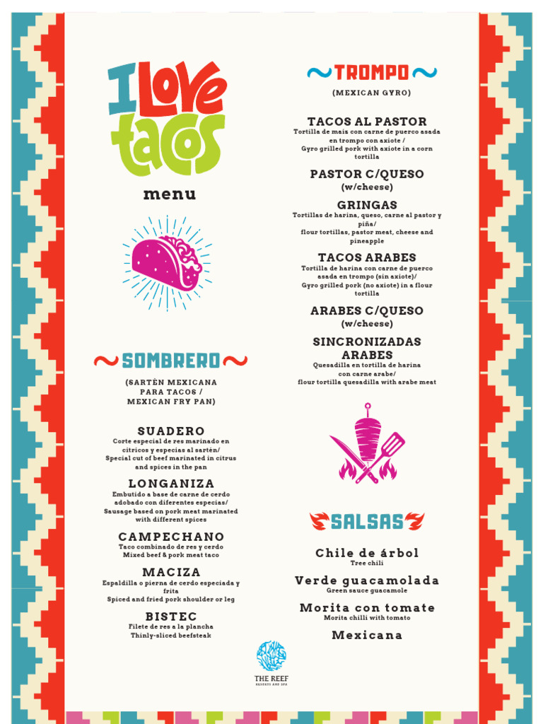 Menú de Tacos y Especialidades Mexicanas | PDF | Taco | filete