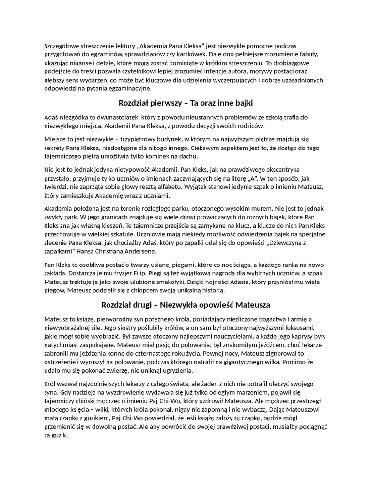 APK Szczegółowe Streszczenie Lektury | PDF