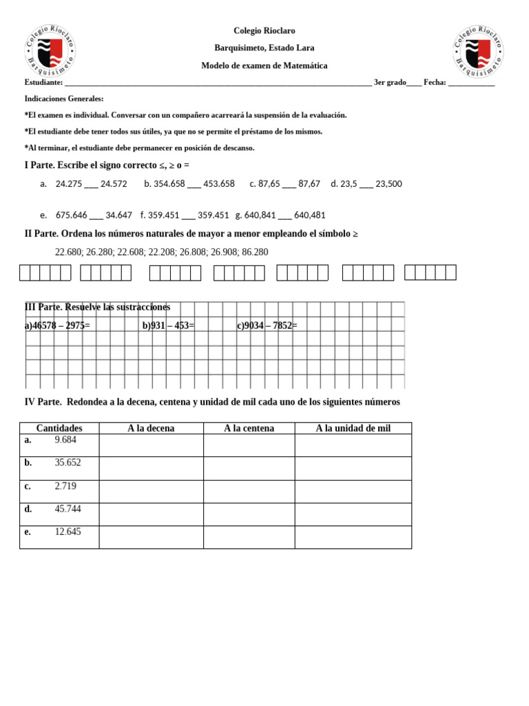 Examen Modelo Matematica 3a | PDF
