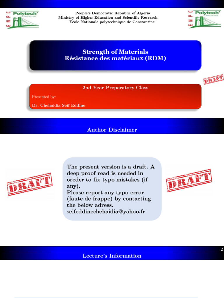 Lecture 2 Strength of Materials 2 | PDF | Beam (Structure) | Center Of Mass