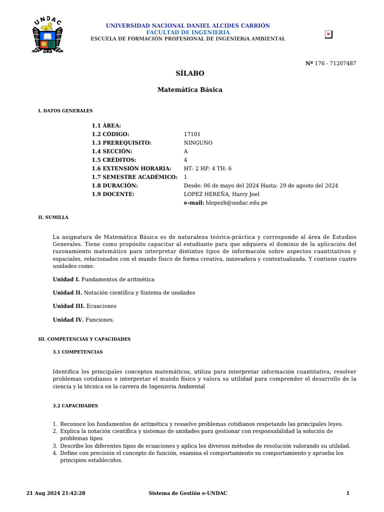 Mate Basica SILABO | PDF | Ecuaciones | Evaluación